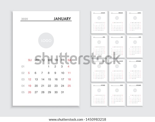 Calendar 2020 Template Planner Vector Diary Stock Vector (Royalty Free ...
