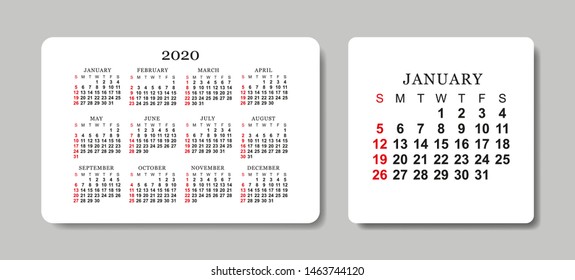 Calendar 2020 Vector Design Template Week Stock Vector (Royalty Free ...
