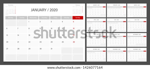 Calendar 2020 Week Start Monday Corporate Stock Vector (Royalty Free ...