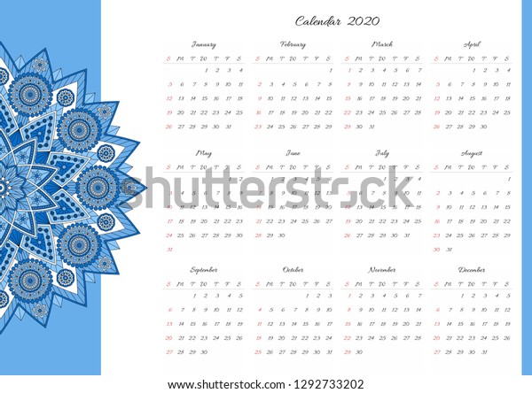 Calendar 2020 Year Oriental Pattern Mandala Stock Vector (Royalty Free ...