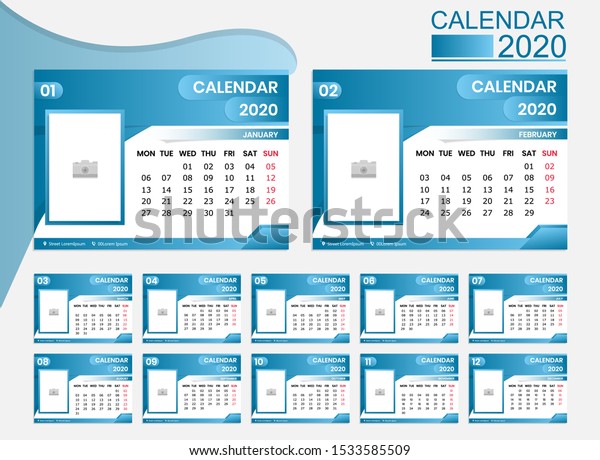 Calendar 2020 Year Vector Template Collection Stock Vector (Royalty ...