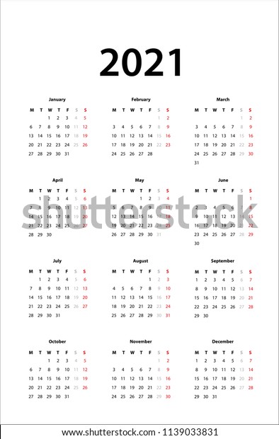 Calendar 2021 Simple Calendar Template 2021 Stock Vector (Royalty Free ...