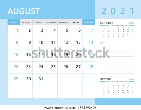 Calendar 2021 Template August 2021 Year Stock Vector (Royalty Free ...