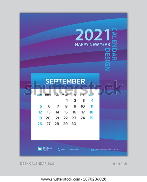 Vektor Stok Calendar 2021 Template September Desk Calendar (Tanpa ...