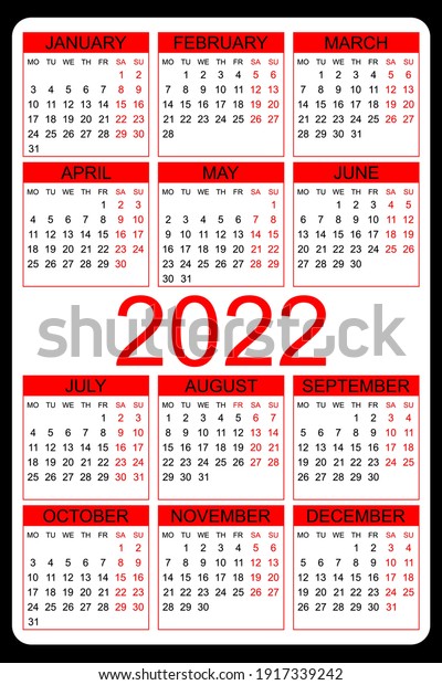 Calendar 2022 Yearly Week Starts On Stock Vector (Royalty Free ...