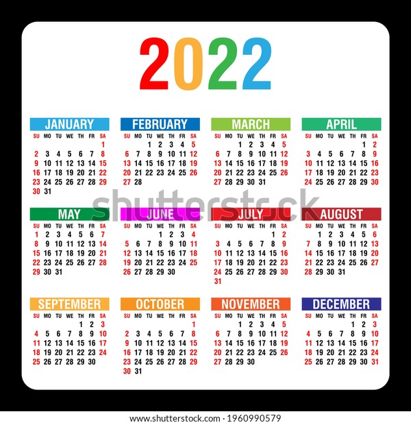 Calendar 2022 Yearly Week Starts On Stock Vector (Royalty Free ...