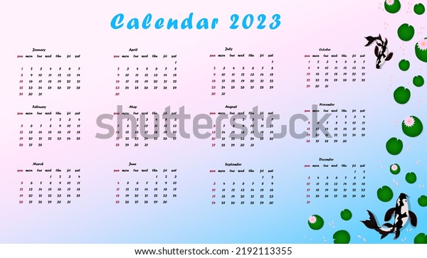 Calendar 2023 Decorated Stylized Koi Fish Stock Vector (Royalty Free ...