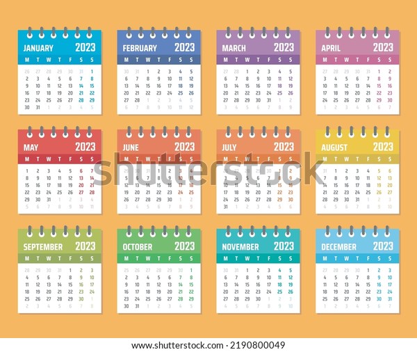 Calendar 2023 Starts Monday Vector Calendar 库存矢量图（免版税）2190800049 ...