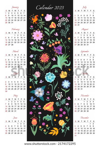 Calendar 2023 Year Week Starts On Stock Vector (Royalty Free ...