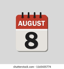 Calendar 8 August Vector Illustration Flat Stock Vector (Royalty Free ...