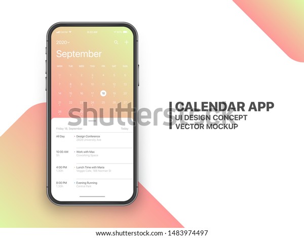 Calendar App Concept September 2020 Page Stock Vector (Royalty Free ...