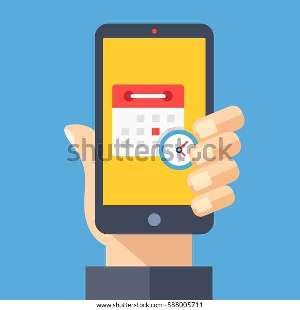 Calendar Clock On Smartphone Screen Hand Stock Vector (Royalty Free ...