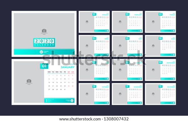Calendar Design 2020 Simple Turquoise Color Stock Vector (Royalty Free ...