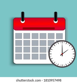 Calendar Icon Clock On Turquoise Background Stock Vector (Royalty Free ...