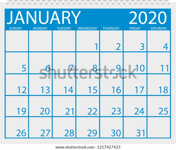 Calendar January 2020 Stock Vector (Royalty Free) 1257427423 | Shutterstock