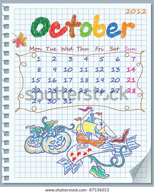 Calendar October 2012 Week Starts On Stock Vector (Royalty Free ...