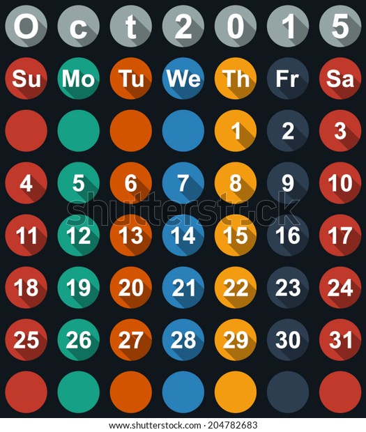 Calendar October 2015 Flat Numbers Long Stock Vector (Royalty Free ...