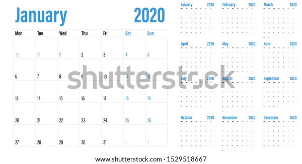 Calendar Planner 2020 Template Vector Illustration Stock Vector ...