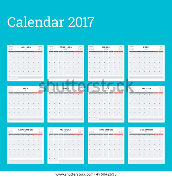 Calendar Planner Template 2017 Year Week: vector de stock (libre de ...