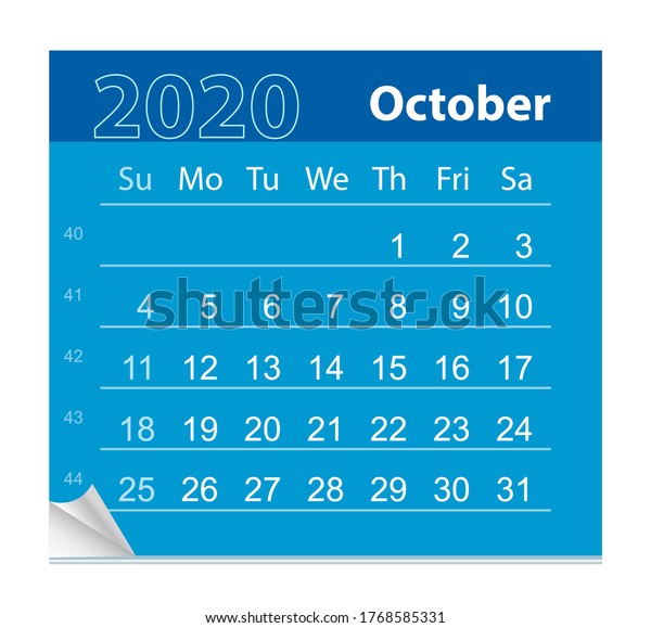 Calendar Sheet Month October 2020 Vector Stock Vector (Royalty Free ...