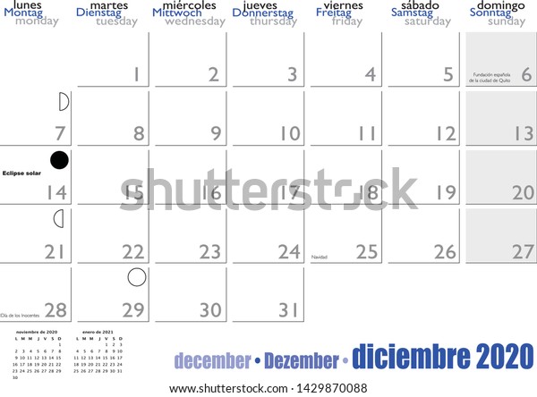 Calendar Template 2020 Month December Days Stock Vector (Royalty Free ...