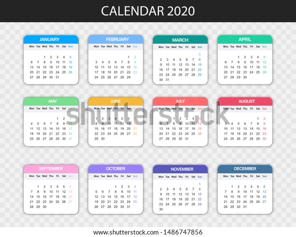 Calendar Template 2020 Year Week Starts: เวกเตอร์สต็อก (ปลอดค่า ...