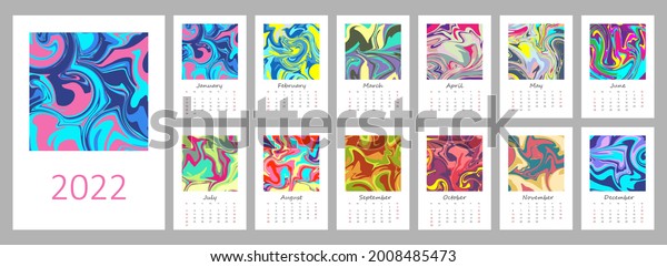 Calendar Template 2022 Vertical Design Liquid Stock Vector (Royalty ...