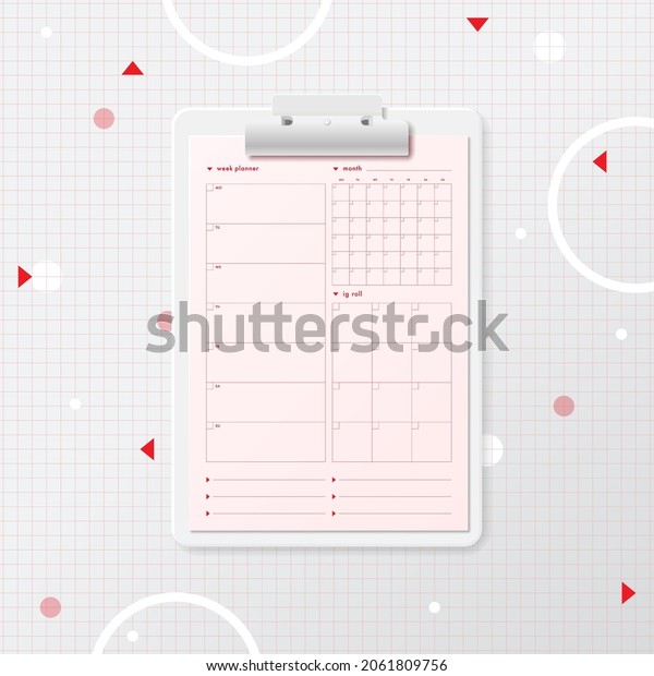 Calendar Template Clipboard Planner Week Month Stock Vector (Royalty ...