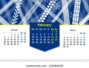 Calendar Template Tire Track Set Vector Stock Vector (Royalty Free ...