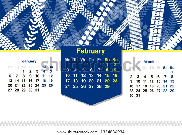 Calendar Template Tire Track Set Vector Stock Vector (Royalty Free ...