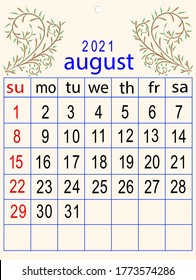 Calendar Two Thousand Twenty One Month Stock Vector (Royalty Free ...