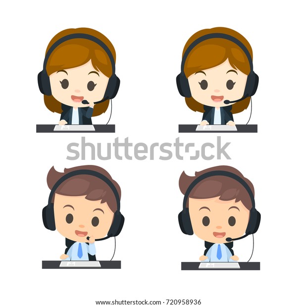 Call Center Cartoon Set Stock-Vektorgrafik (Lizenzfrei) 720958936