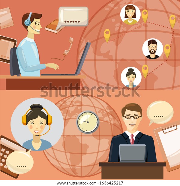 Call Center Communication Concept Cartoon Illustration Stock Vector ...