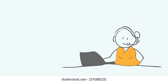 Call Center Girl Technical Support Doodle Stock Vector (Royalty Free ...