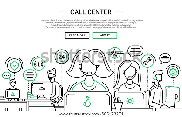Call Center - illustration of vector modern simple line design ...