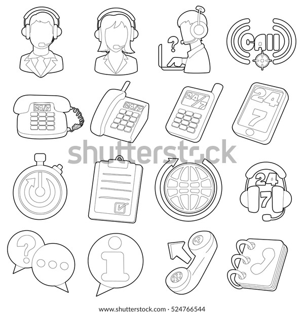 Call Center Items Icons Set Outline Stock Vector (Royalty Free ...