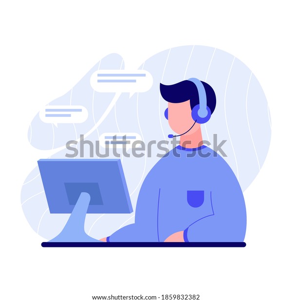 Call Center Online Support Illustration Man Stock Vector (Royalty Free ...