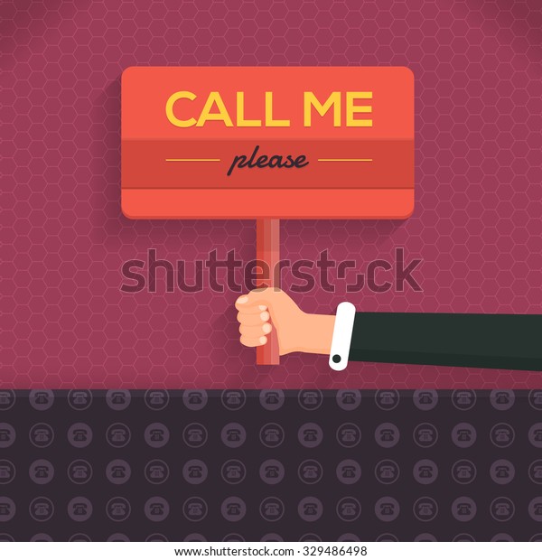 Call Me Please Lettering Signboard Hold Stock Vector (Royalty Free ...