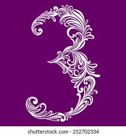 Calligraphic Font Number Three Vector Design Stock Vector (Royalty Free ...