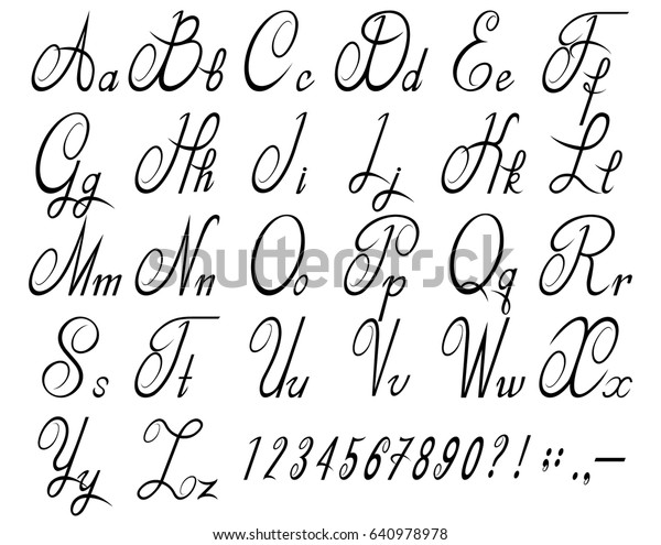 Calligraphic Font Numbers Calligraphic Alphabet Vector 스톡 벡터(로열티 프리 ...