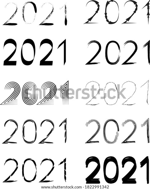 Calligraphy 2021 Numbers Drawing Shapes Lines Stock Vector (Royalty ...