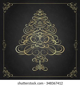 Calligraphy Christmas Tree Vector Illustration Stock Vector (Royalty ...