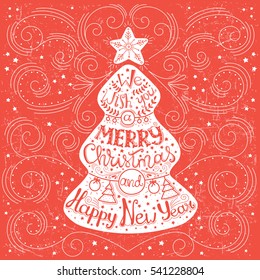 Calligraphy Lettering Christmas Tree Vector Illustration Stock Vector ...