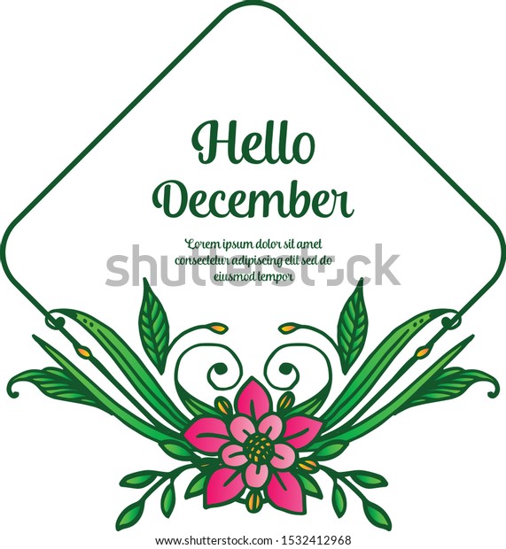 Calligraphy Poster Hello December Green Leaves Stock Vector (Royalty ...