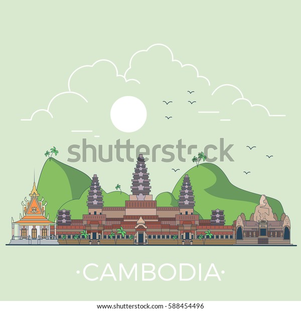 Cambodia Country Design Template Linear Flat Stock Vector (Royalty Free ...