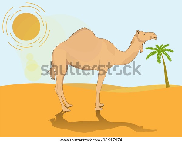 Camel Desert Sun Palm Tree Stock Vector (Royalty Free) 96617974 ...