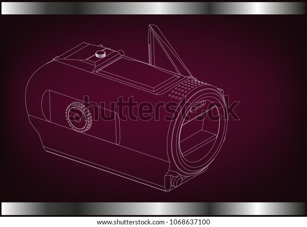 Camera On Burgundy Background Drawing 3d Stock Vector (Royalty Free ...