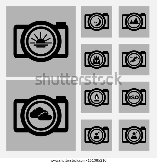 Camera Scene Icons Set Black White Stock Vector (Royalty Free ...