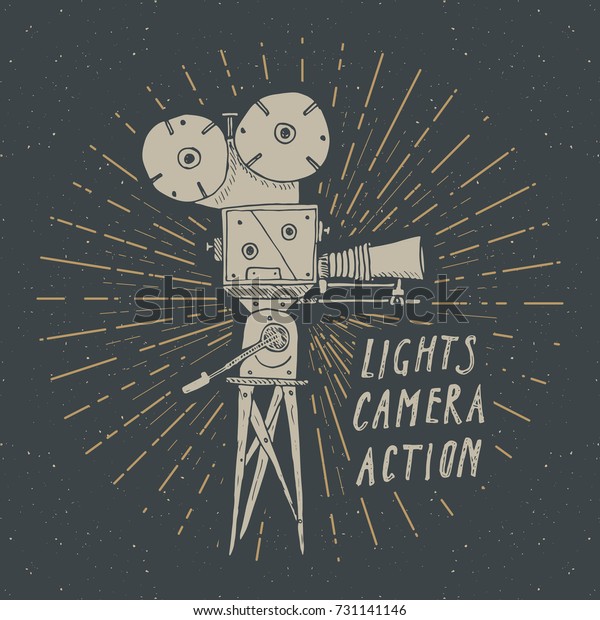 Camera Vintage Label Hand Drawn Sketch Stock Vector (Royalty Free ...