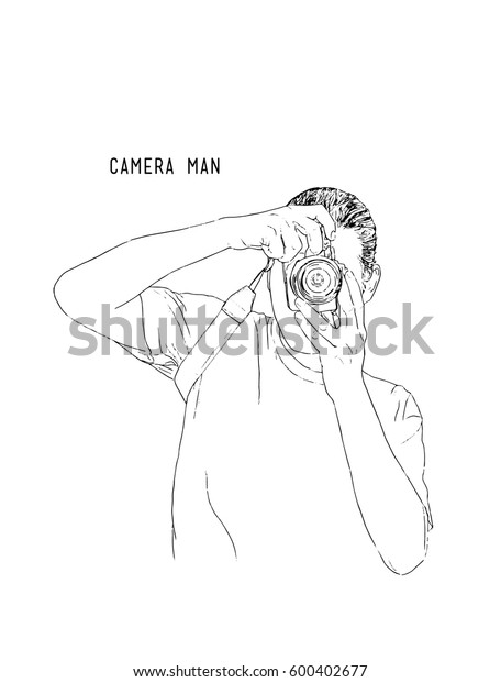 Cameraman Camera Hand Drawn Sketch Line Stock Vector (Royalty Free ...